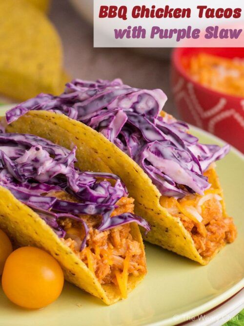 BBQ Chicken Tacos with Easy Purple Slaw - The Weary Chef